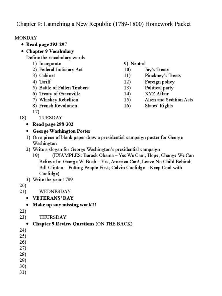 8th Grade Us History Chapter 9 HW | PDF | George Washington | Federal ...