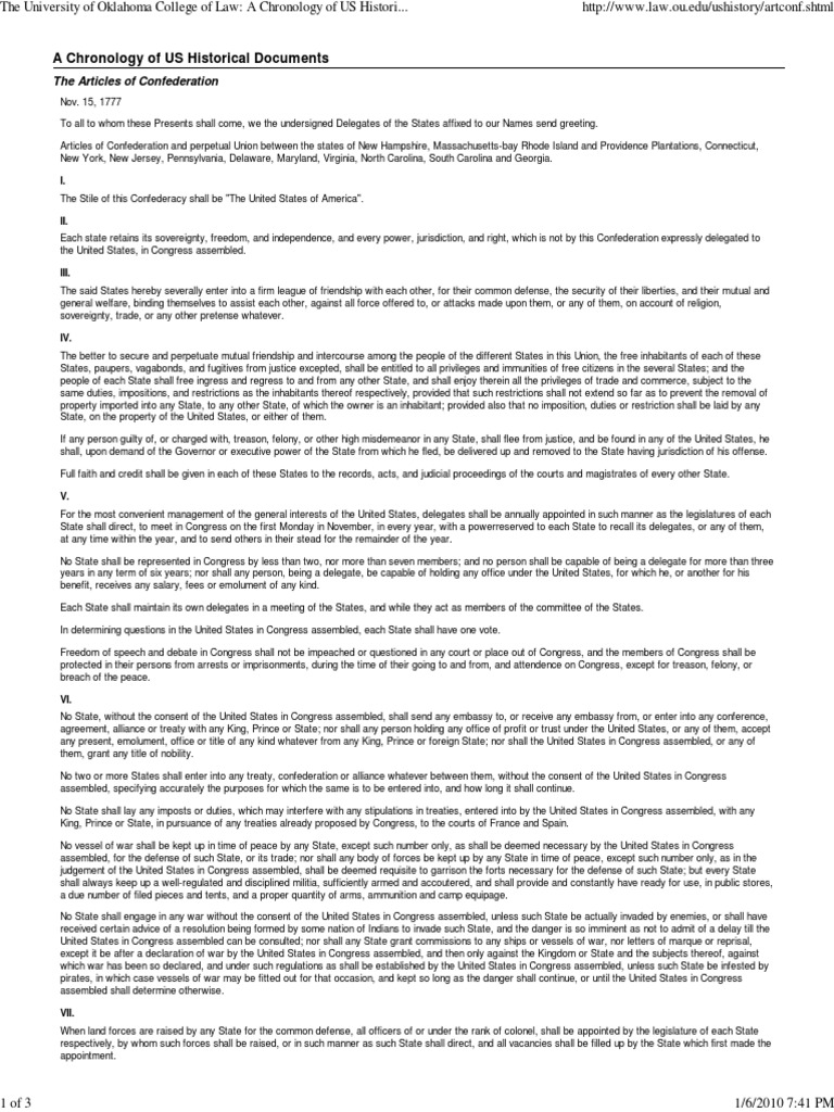 Articles of Confederation Overview | PDF | American Government | United ...