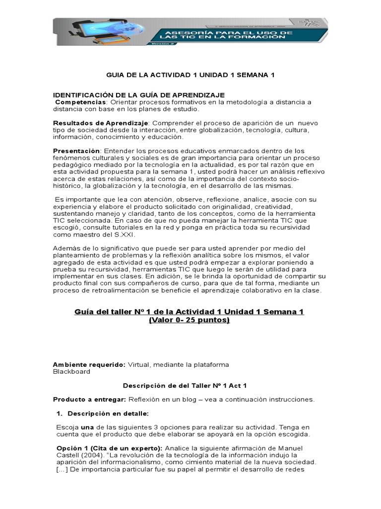 Guia de La Actividad 1 Unidad 1 Semana 1 | PDF | Tecnología de ...