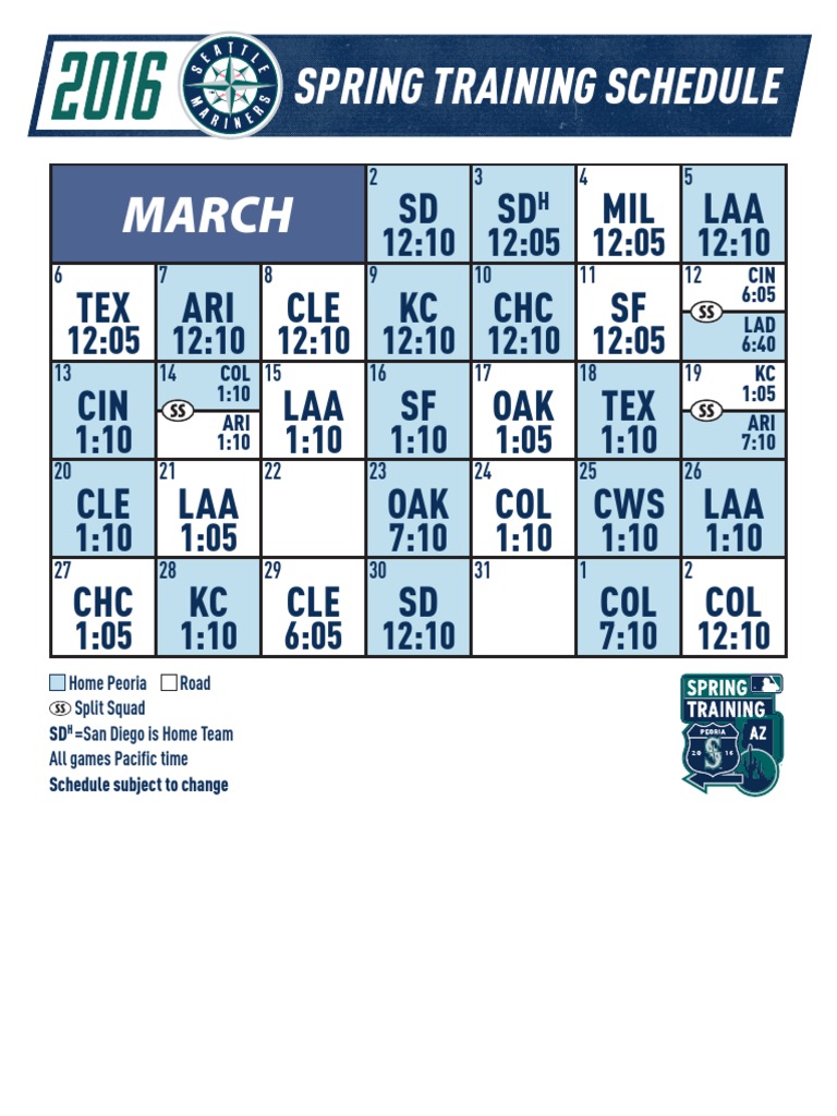 2016 Mariners Spring Training Schedule | PDF