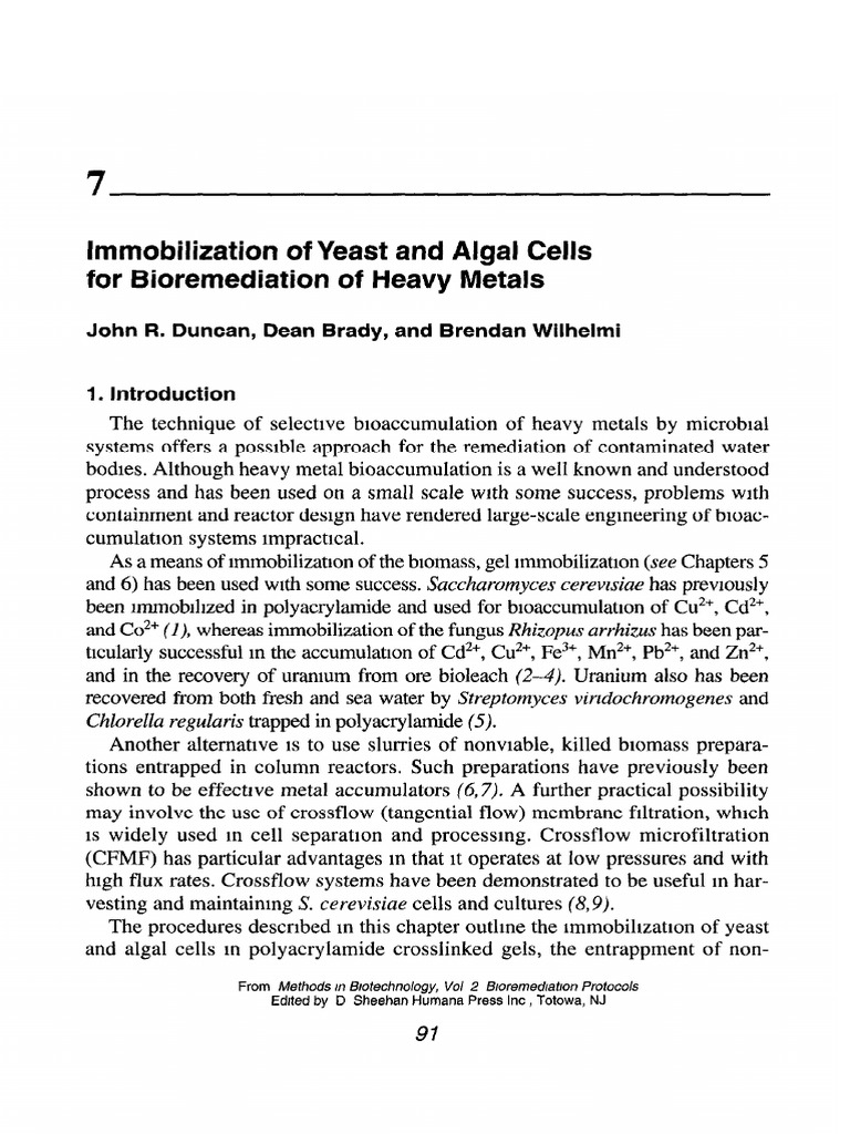 Immobilization of Yeast and Algal Cells For Bioremediation of Heavy ...