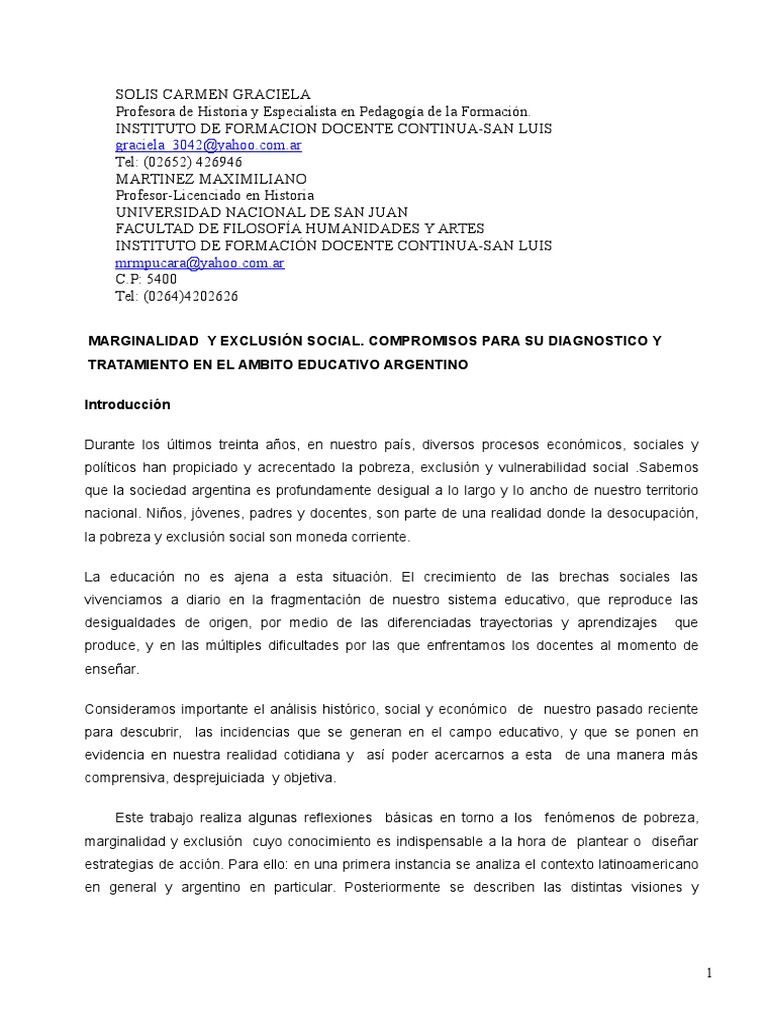 Marginalidad y Exclusion Social - Compromisos para Su Diagnostico y ...