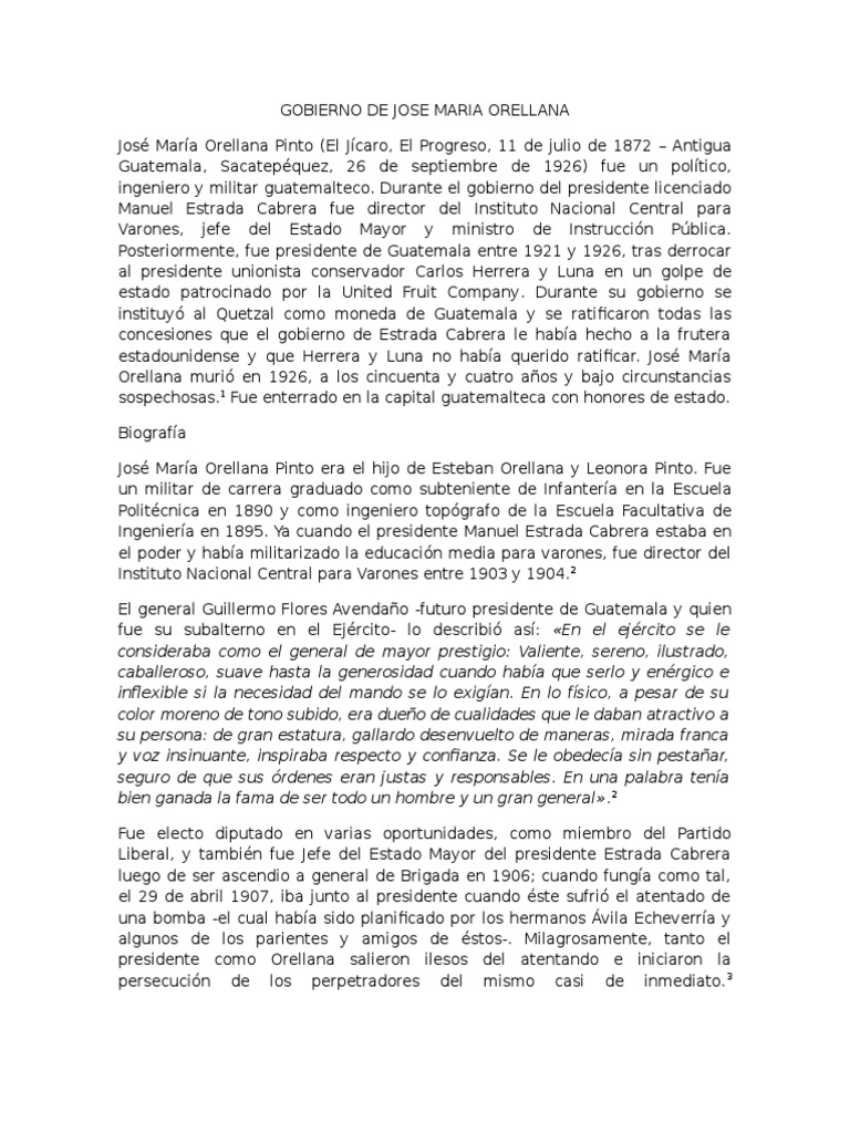 Gobierno de Jose Maria Orellana | Guatemala | Política