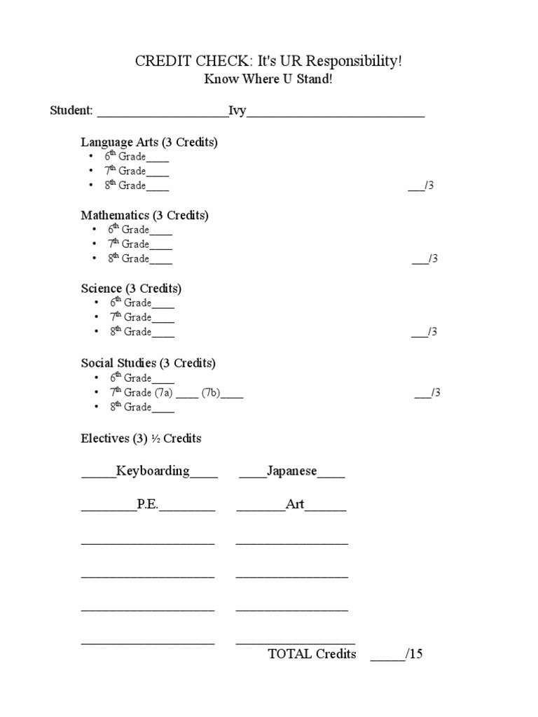 Middle School Credit Tracker | PDF | Language Arts & Discipline
