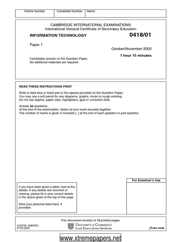 0418 w03 QP 1 | PDF | Printer (Computing) | Manufactured Goods