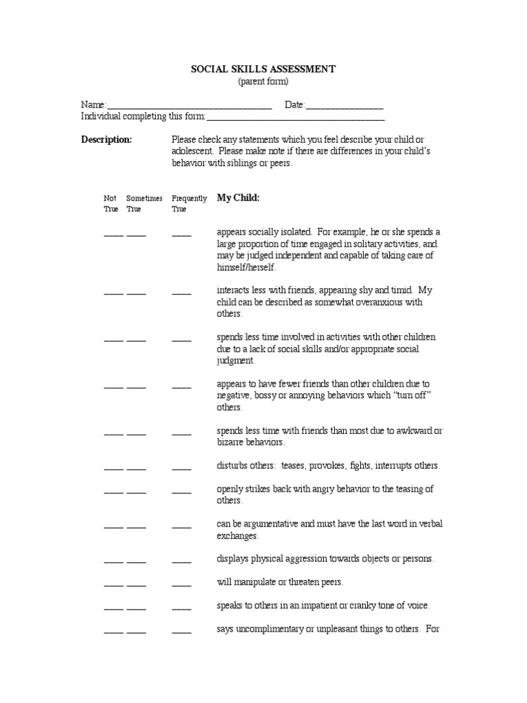 Social Skills Assessment PDF