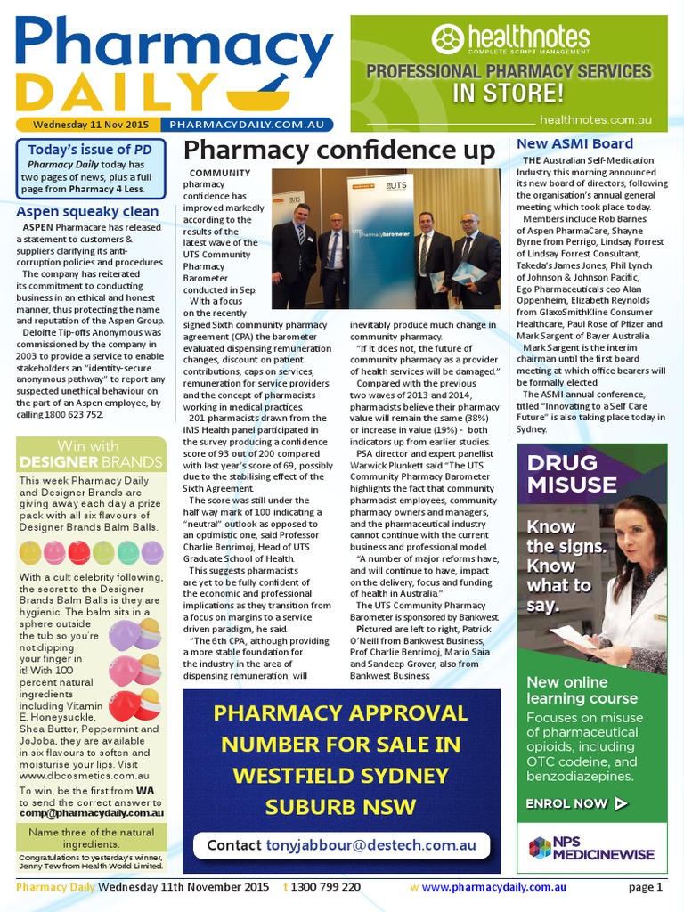 Pharmacy Daily For Wed 11 Nov 2015 - Pharmacy Confidence Up, New ASMI ...