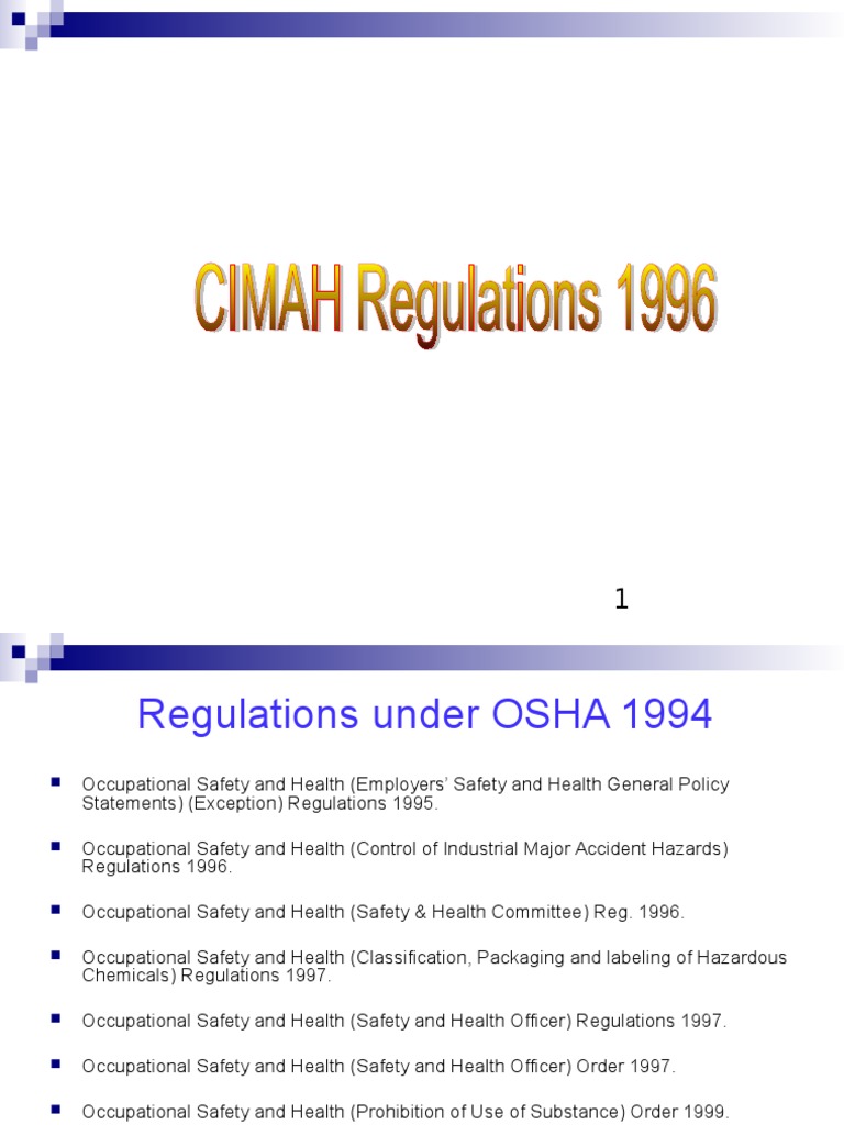 CIMAH Regulation 1996 | PDF | Occupational Safety And Health ...