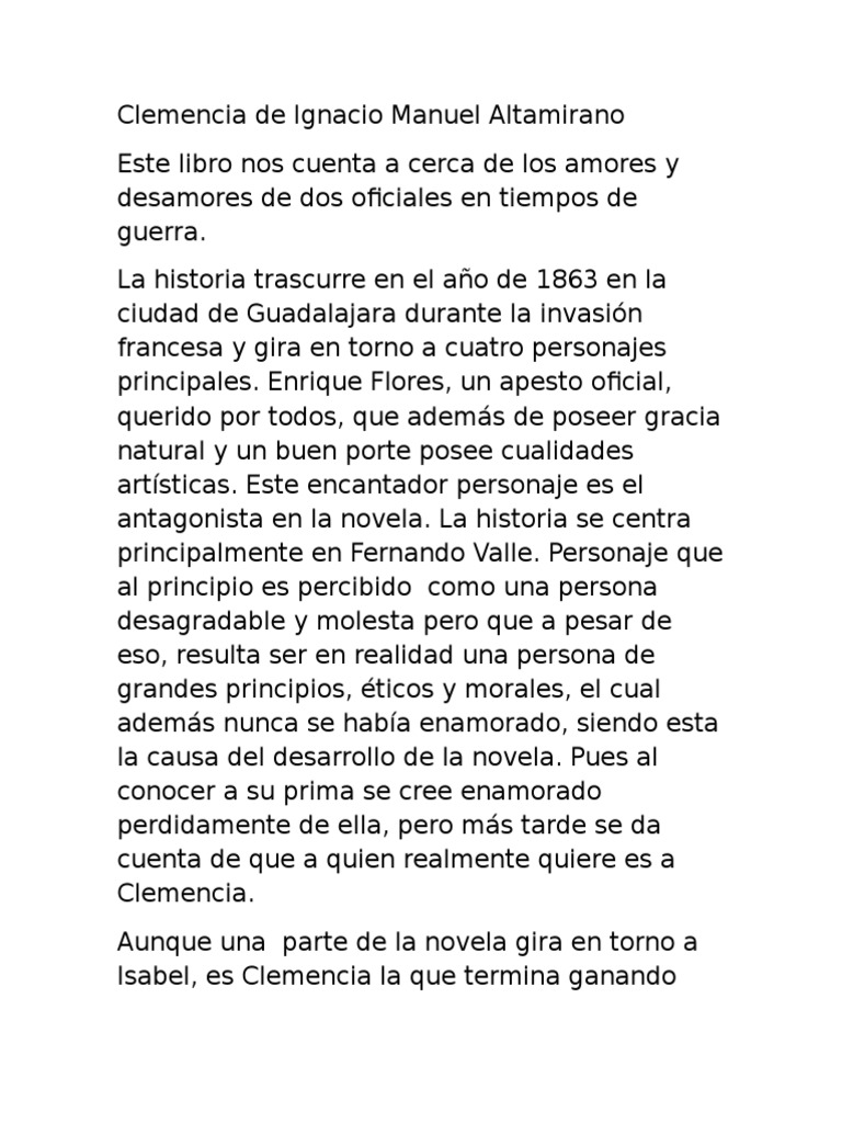 Clemencia de Ignacio Manuel Altamirano | PDF