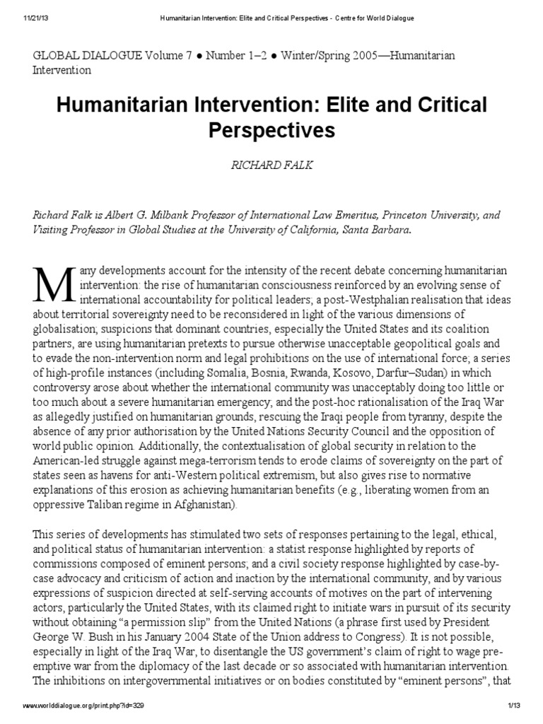 Humanitarian Intervention - Elite and Critical Perspectives - Centre ...