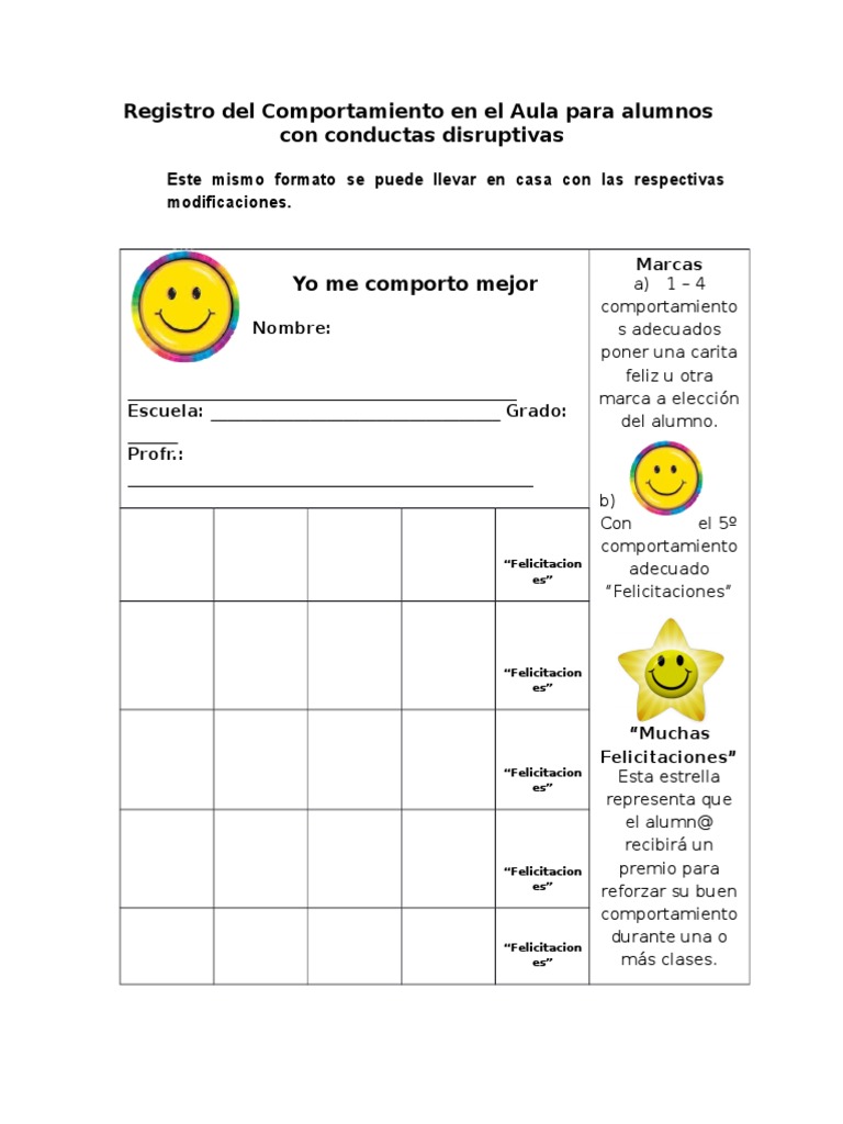Hojas De Trabajo Para El Manejo Del Comportamiento 21 Ejemplos De