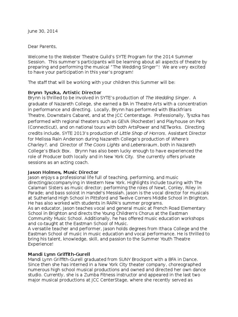 SYTE HIgh School 2014 Welcome | PDF | Performing Arts | Entertainment