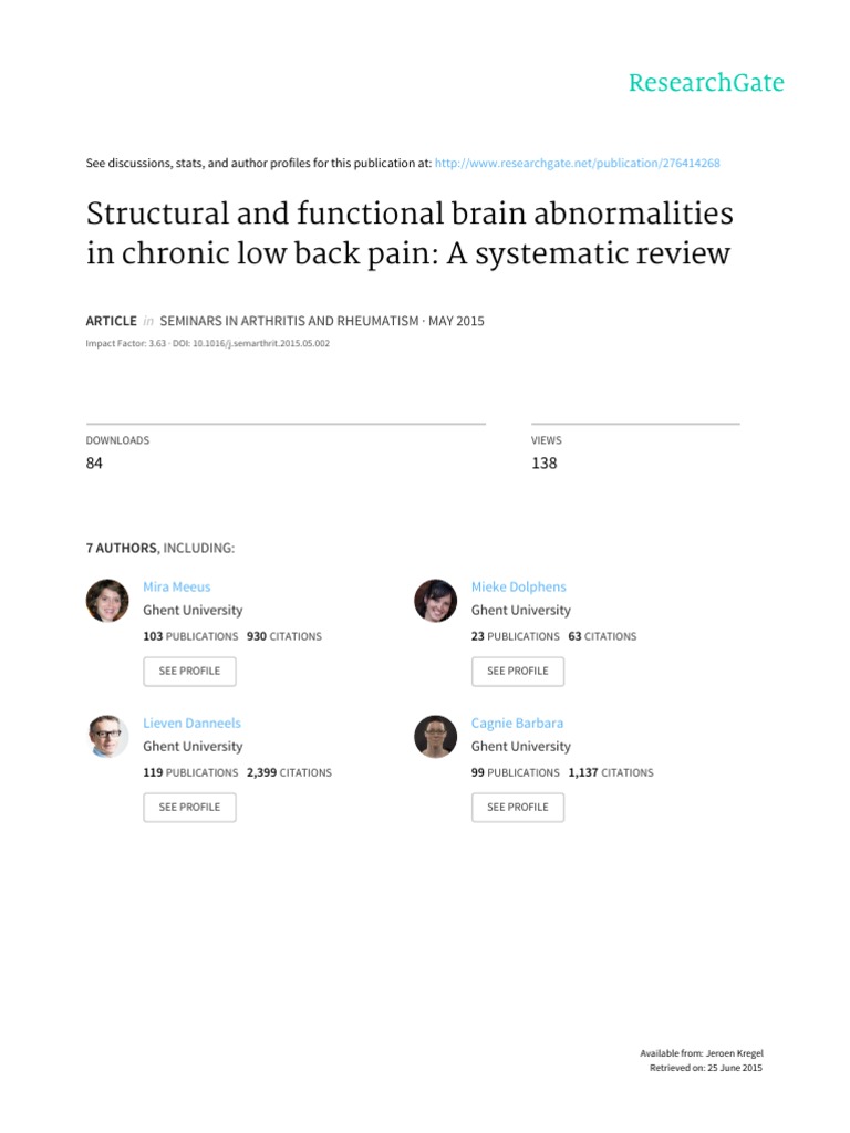 Structural and Functional Brain Abnormalities in Chronic Low Back Pain ...
