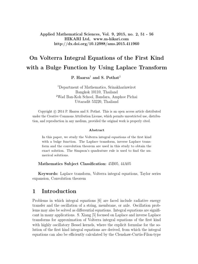 On Volterra Integral Equations | PDF | Integral Equation | Teaching ...