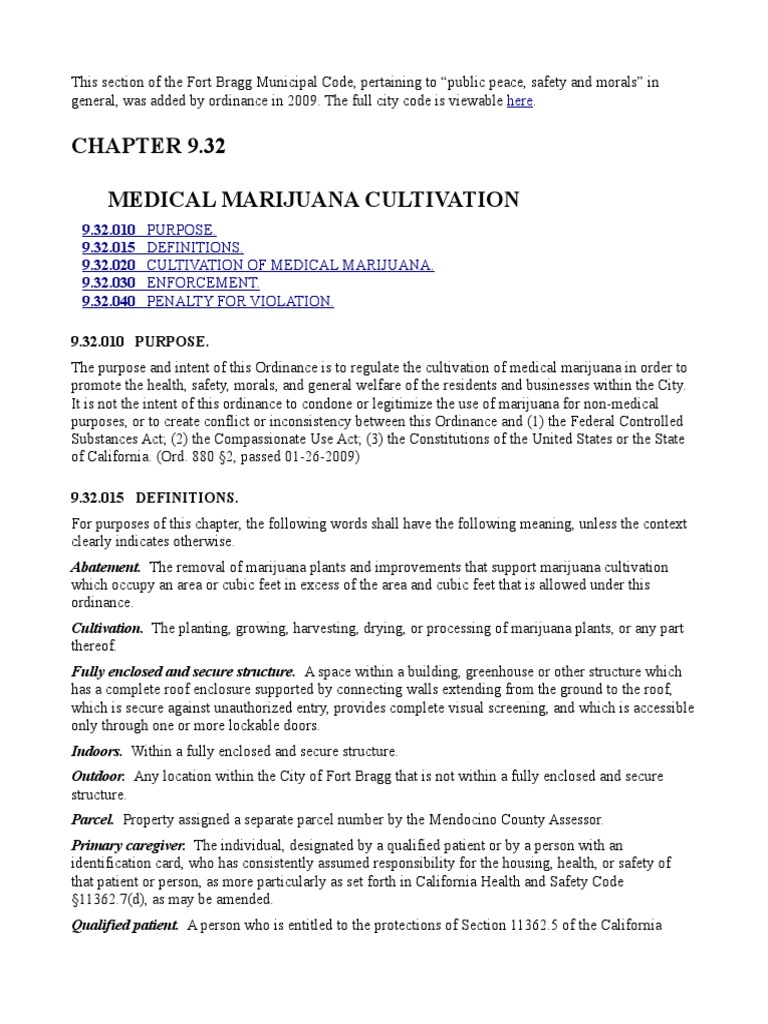 Fort Bragg Cultivation Ordinance | PDF | Cannabis (Drug) | Nuisance