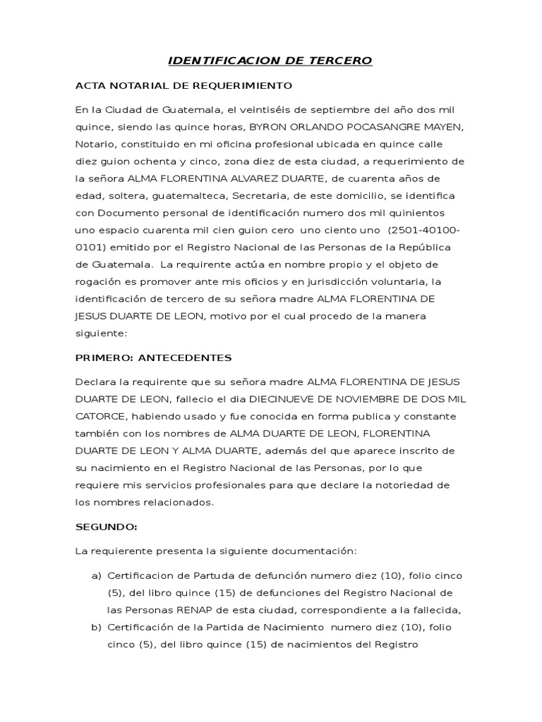 Acta de Requerimiento Identificacion de Tercero | PDF | Información del ... Acta de Requerimiento Identificacion de Tercero | PDF | Información del ...