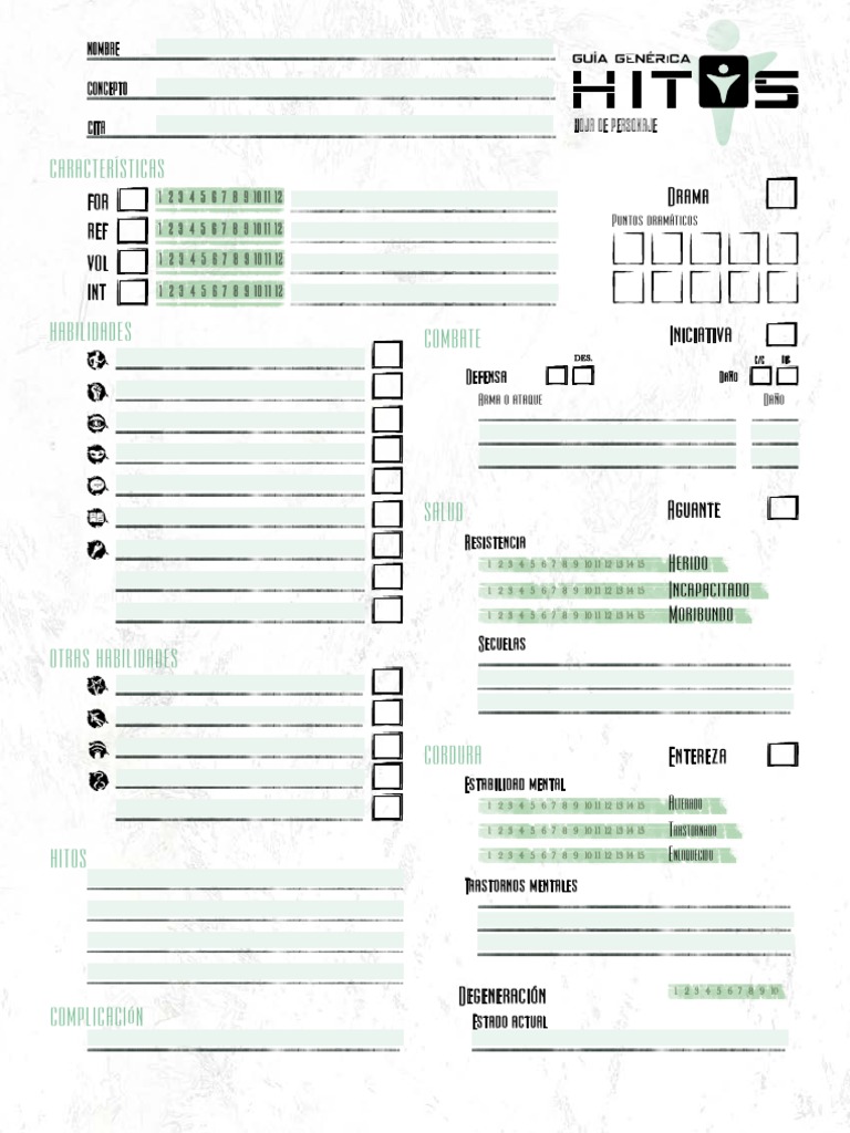 HITOS - Hojas de Personaje (Rellenable) | PDF
