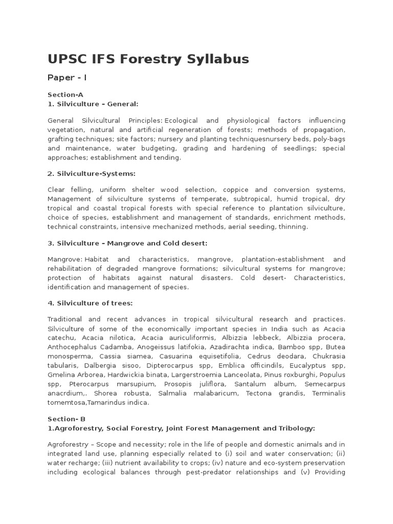 UPSC IFS Forestry Syllabus | PDF | Conservation Biology | Forestry