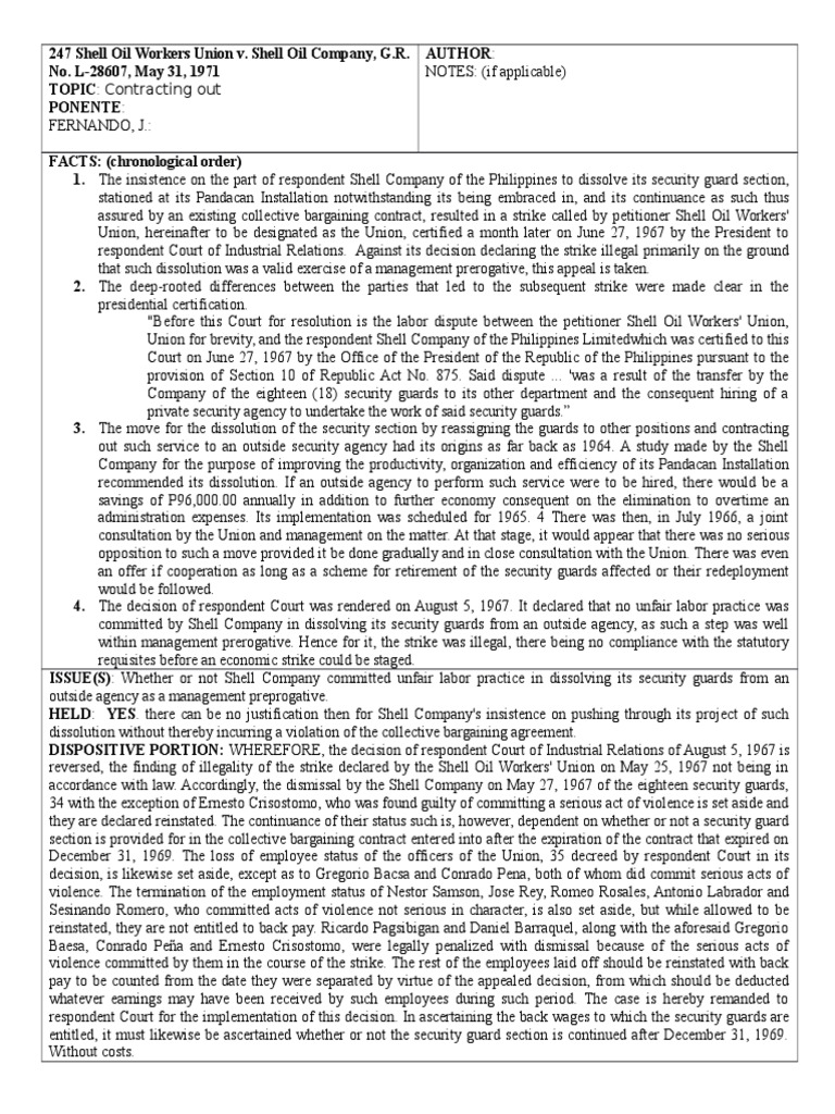 247 Shell Oil Workers Union v. Shell Oil Company | PDF | Strike Action ...