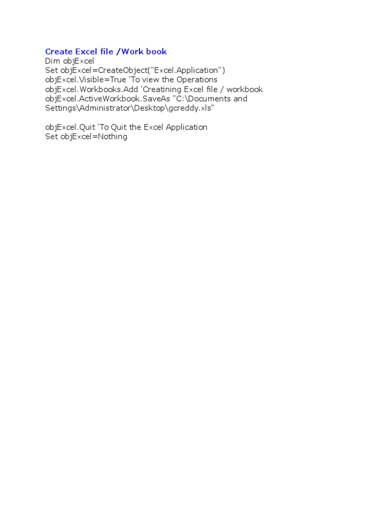Automate Excel with VBScript | PDF | Art | Computers