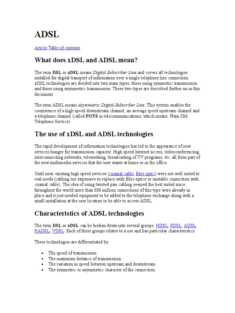 What Does XDSL and ADSL Mean?: Article | PDF | Digital Subscriber Line ...