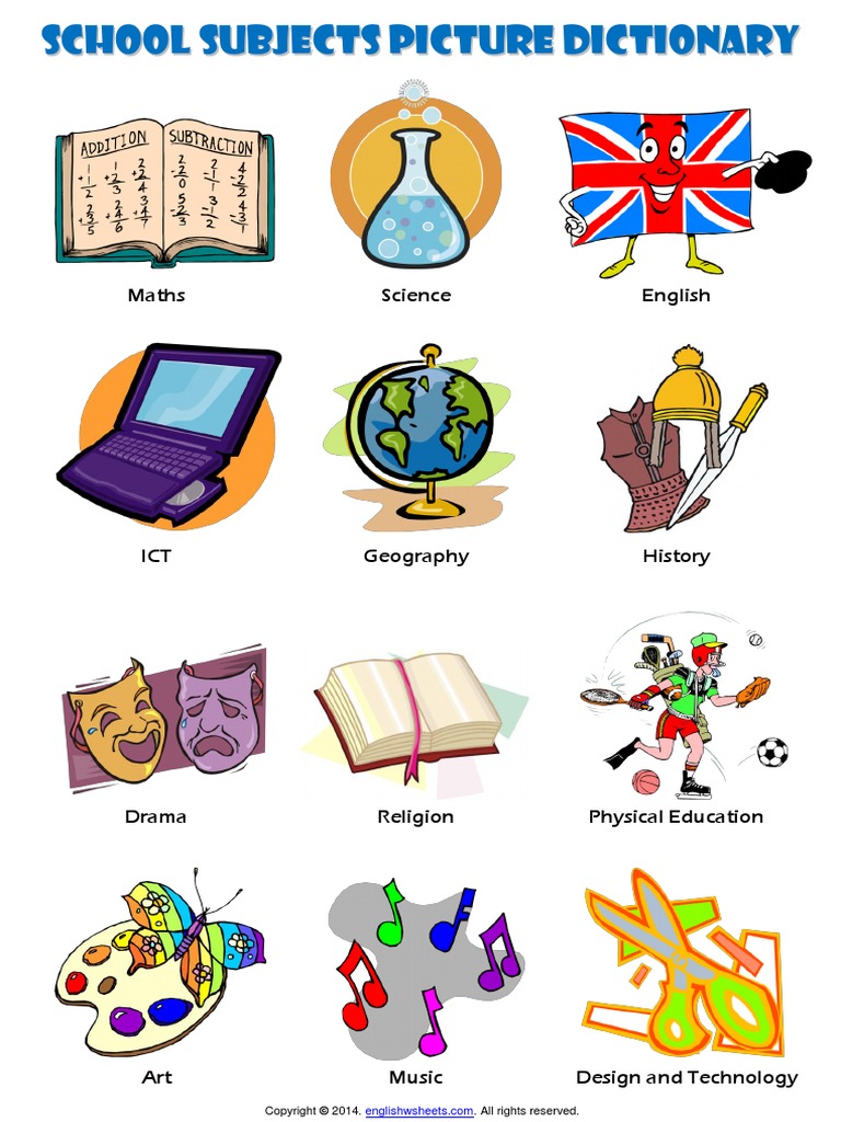 School Subjects Esl Picture Dictionary Worksheet | PDF
