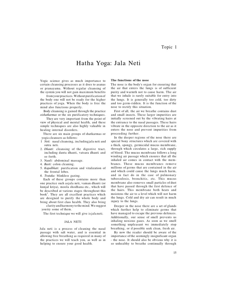 Hatha Yoga: Jala Neti: Topic 1 | PDF | Mucus | Lung