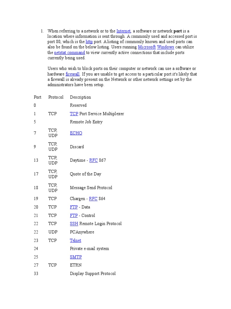Network Port | PDF | Port (Computer Networking) | File Transfer Protocol