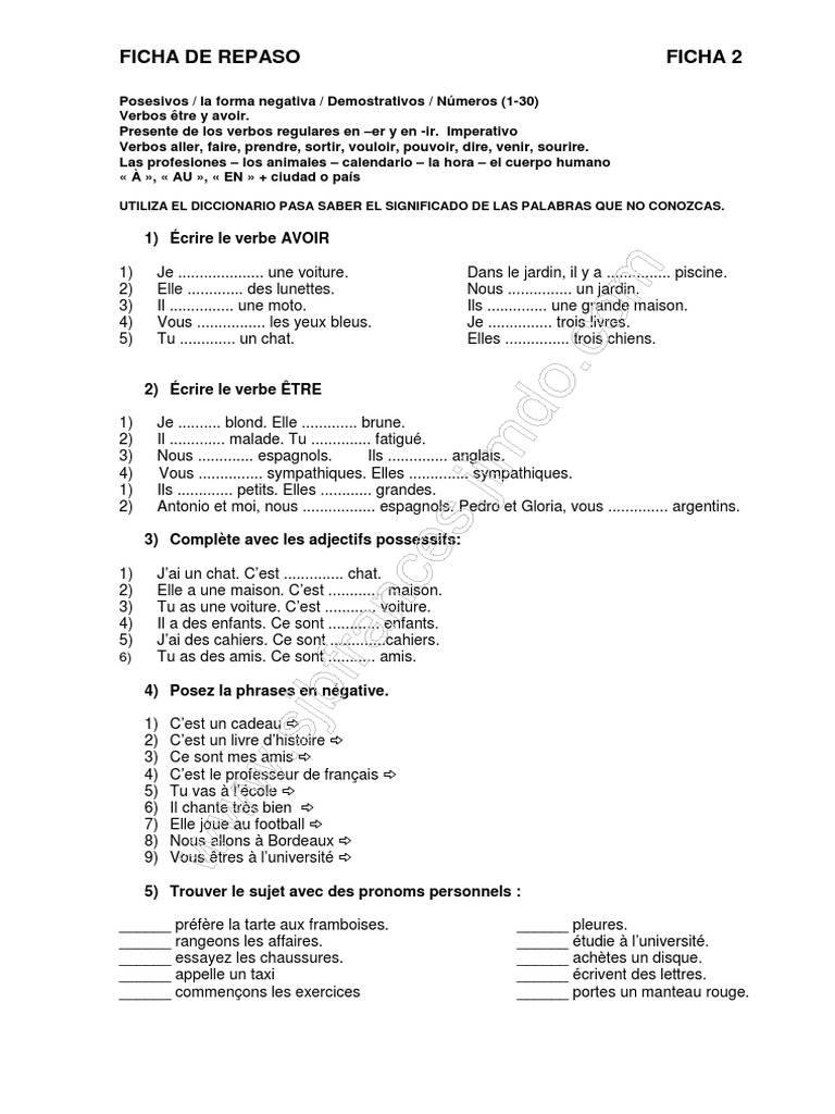 Ficha Repaso Francés ESO | PDF