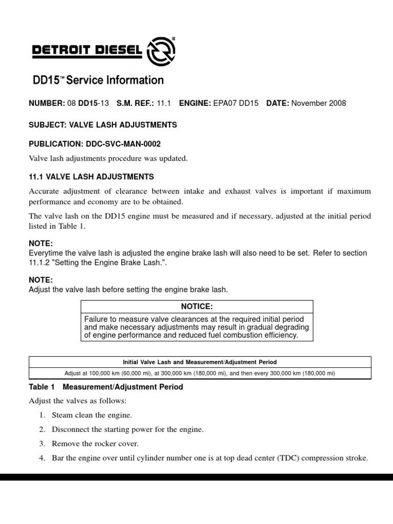 Detroit DD15 Valve Adjustment | PDF | Diesel Engine | Engines