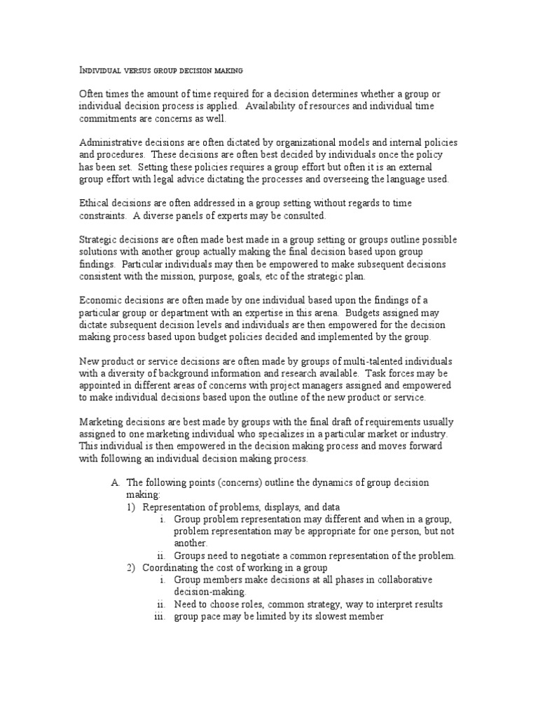 Individual Versus Group Decision Making | PDF | Expert | Decision Making