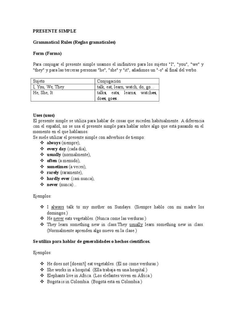 Pasado y Presente Simple | PDF | Verbo | Lingüística