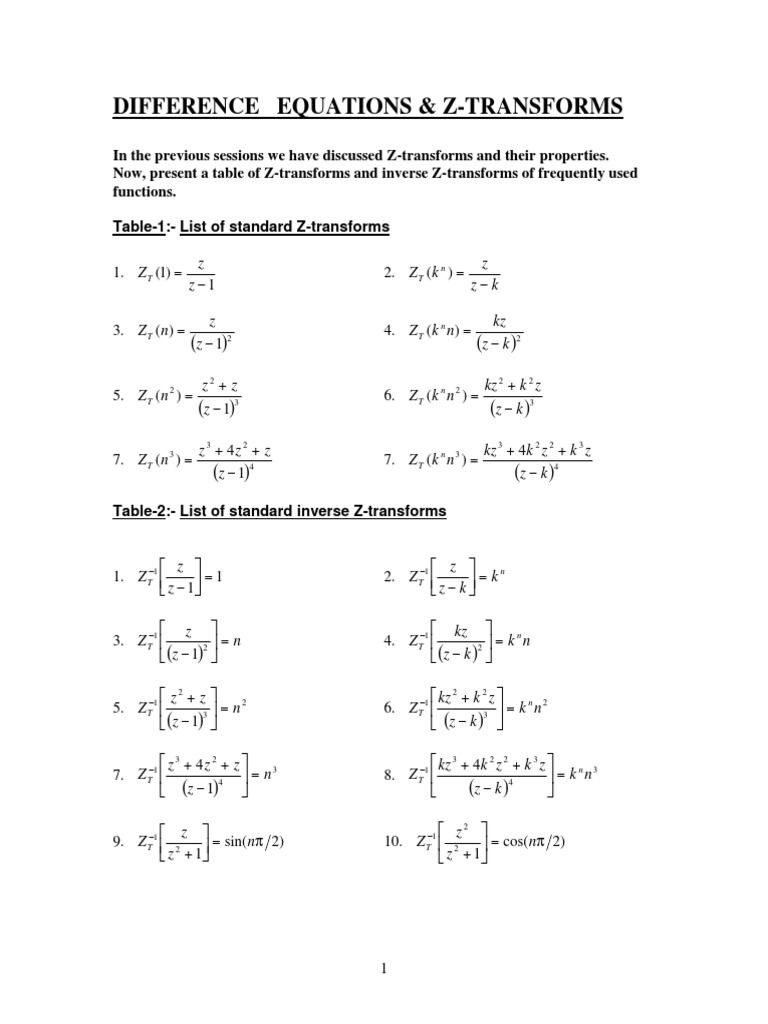 Z-Transforms and Difference Equations | PDF | Recurrence Relation ...