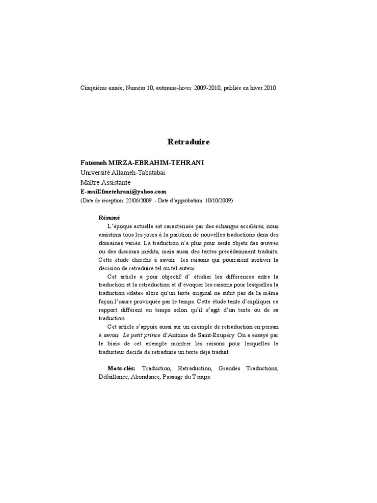 Fatemeh Mirza Ebrahim Tehrani Retraduire | PDF | Traductions | Sémiotique