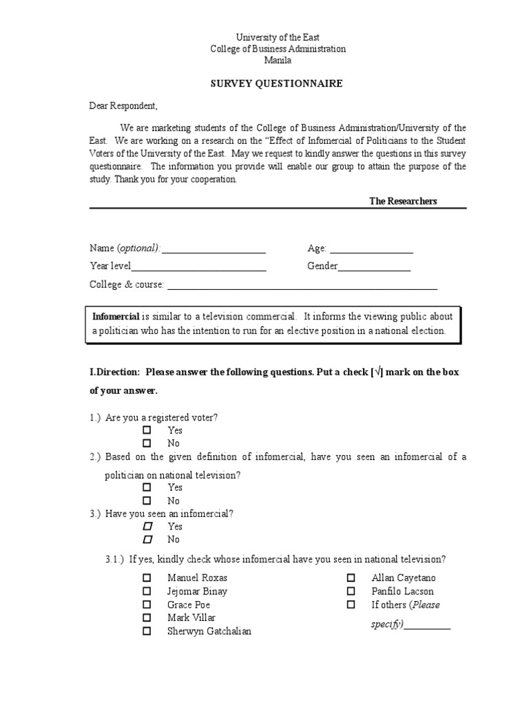 Questionnaire Format For Research