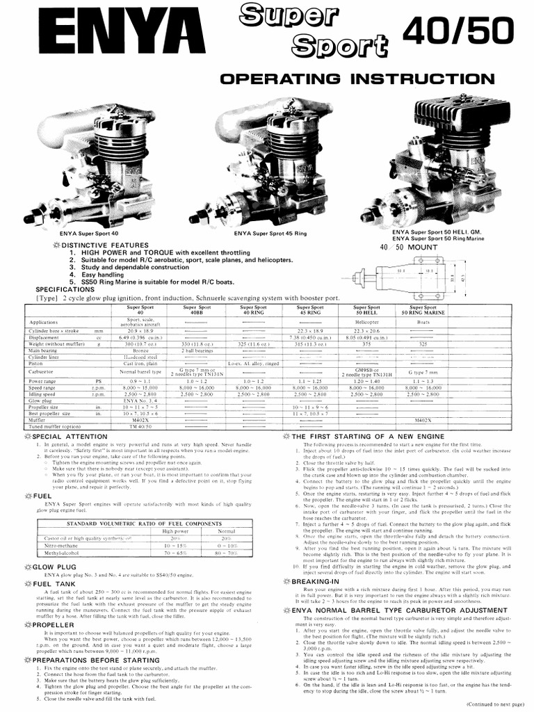 Enya Ss 40 Manual | PDF