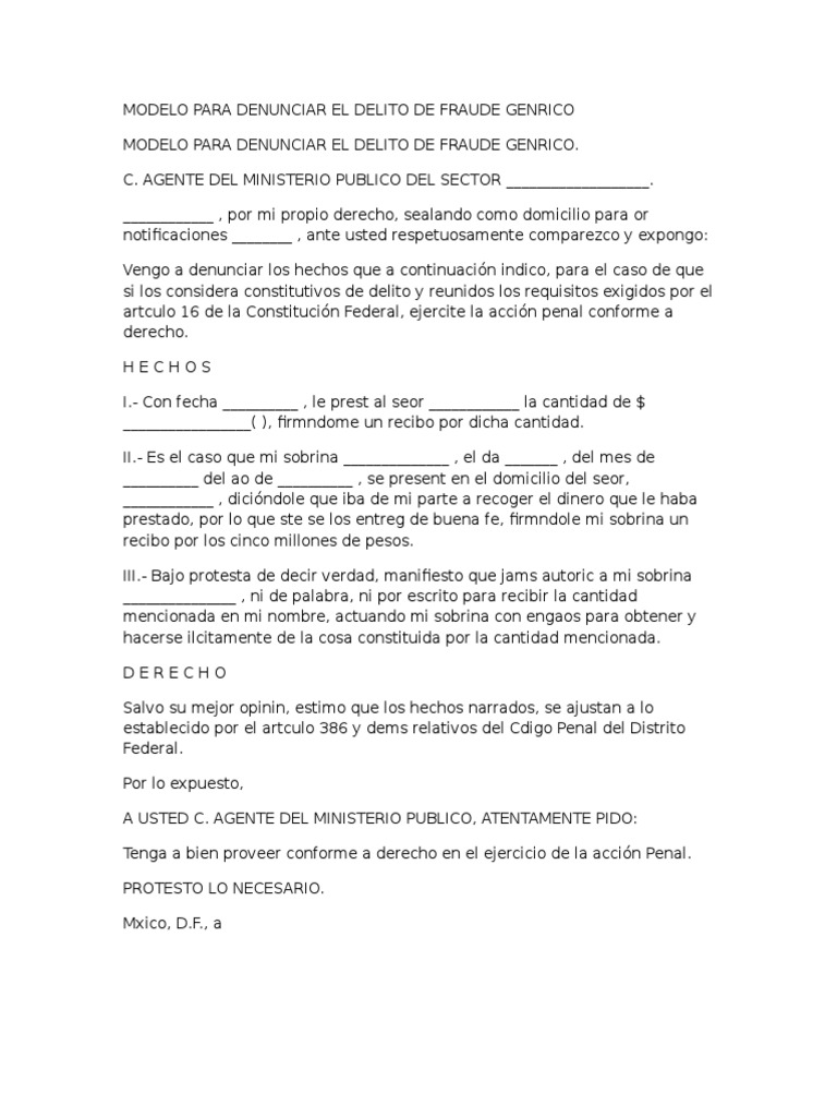 Denuncia Por Fraude Generico | PDF | Derecho