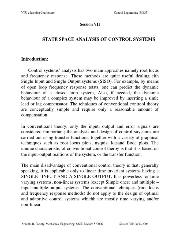 12 State Space Analysis of Control Systems | PDF | Control Theory ...