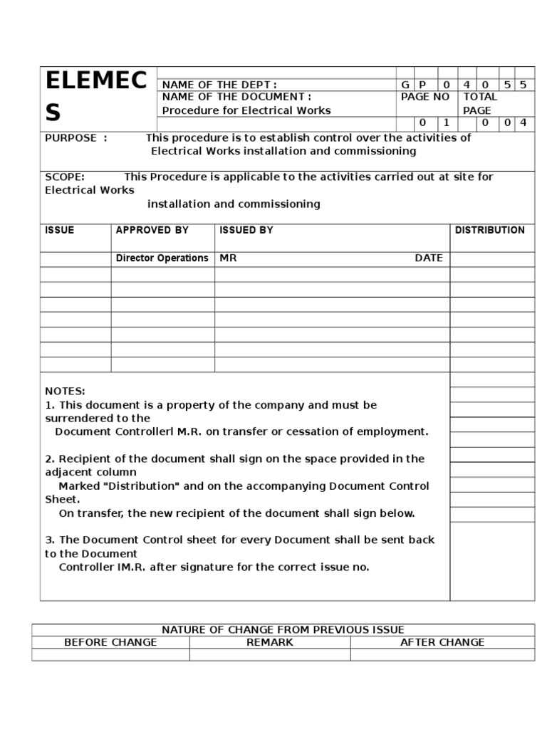 Electrical Works Procedures | PDF | Electrical Wiring | Specification (Technical Standard)