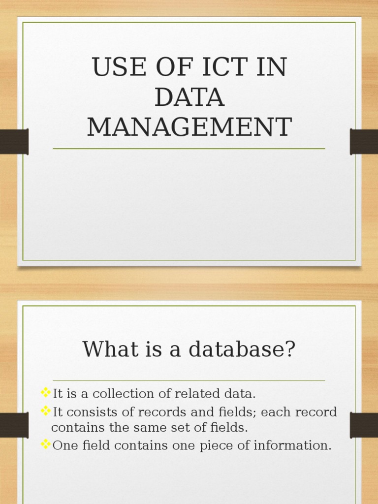Use of Ict in Data Management | PDF | Relational Database | Databases