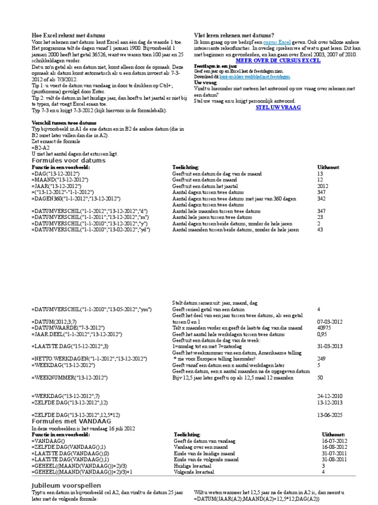 Hoe Datums Berekenen | PDF