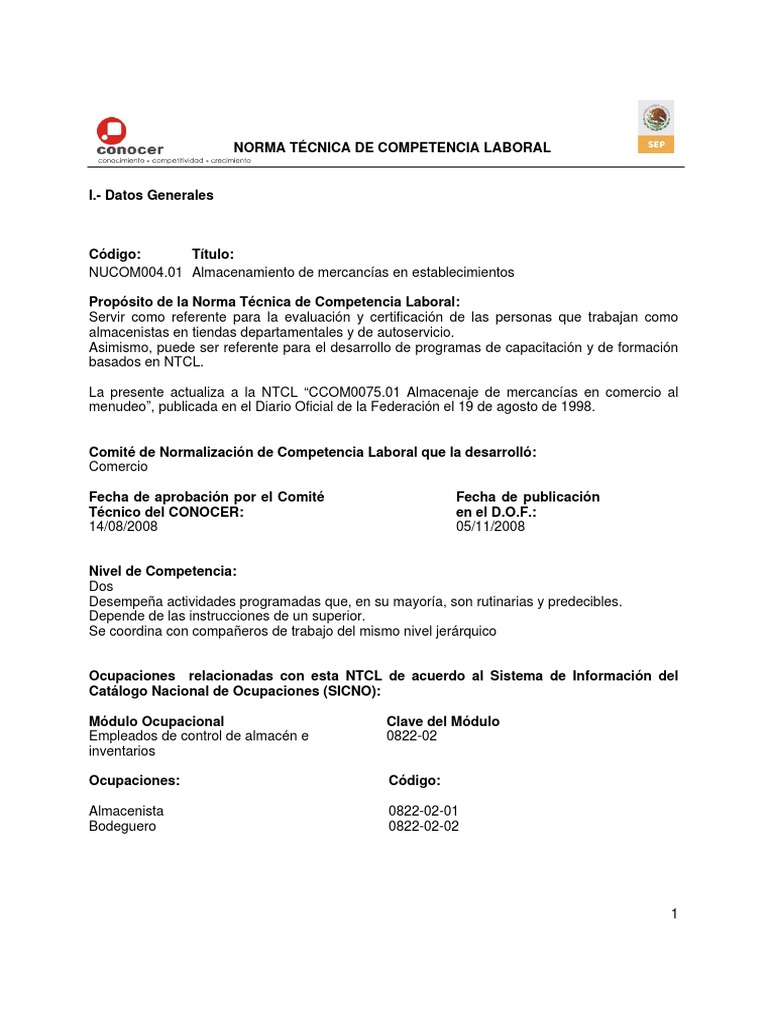 Norma Tecnica de Competencia Laboral Almacen | PDF | Almacén | Grandes almacenes