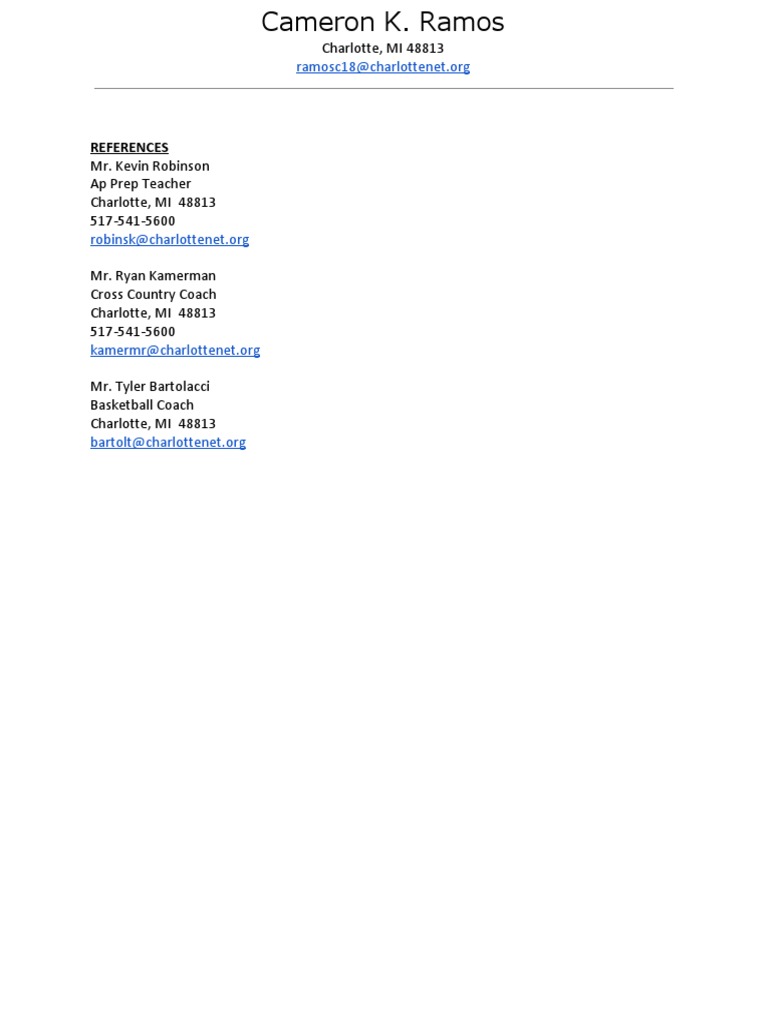 References for Cameron K. Ramos | PDF