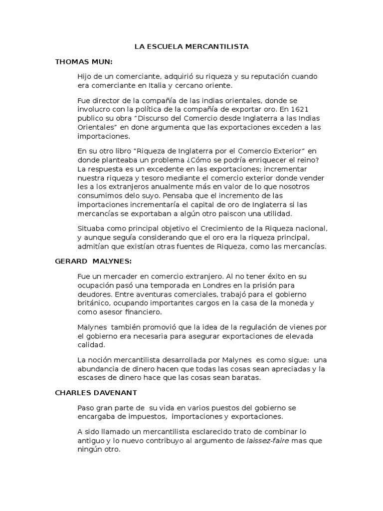 Principales Exponentes del Mercantilismo | PDF | Mercantilismo | Comercio