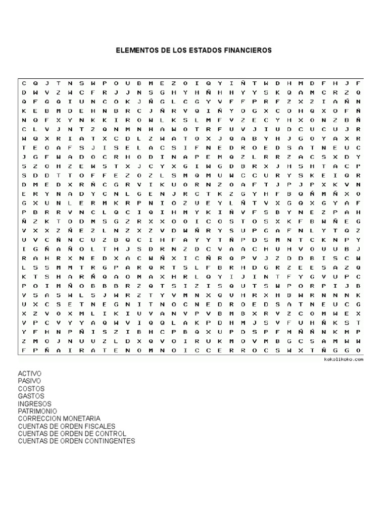 Elementos Estados Financieros (Sopa de Letras) | PDF | Finanzas y ...