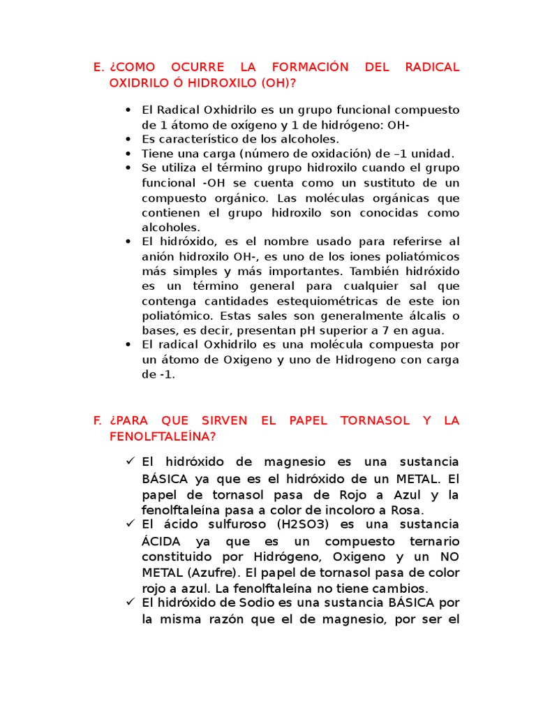Como Ocurre La Formación Del Radical Oxidrilo Ó Hidroxilo | PDF ...