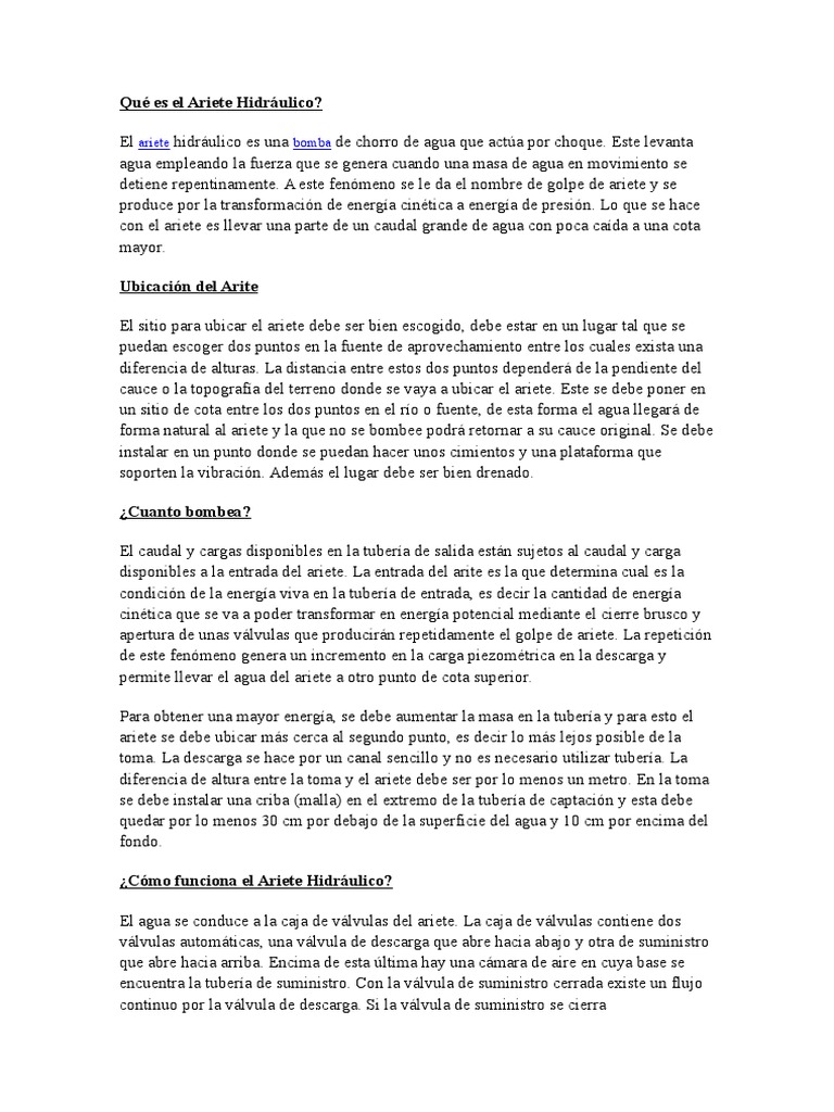 Qué Es El Ariete Hidráulico | PDF | Bomba | Pistón