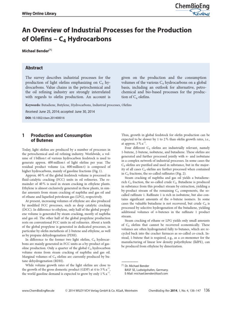An Overview of Industrial Processes For The Production of Olefins - C4 ...