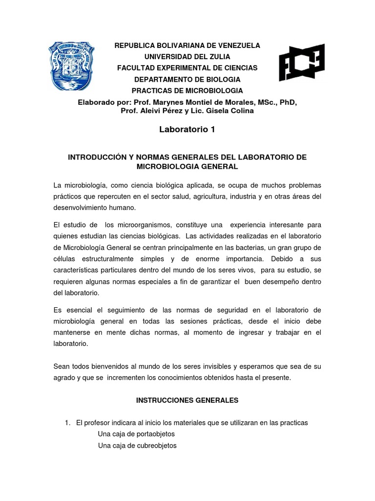 Practica 1 INTRODUCCIÓN Y NORMAS GENERALES DEL LABORATORIO DE MICROBIOLOGIA GENERAL | PDF ...