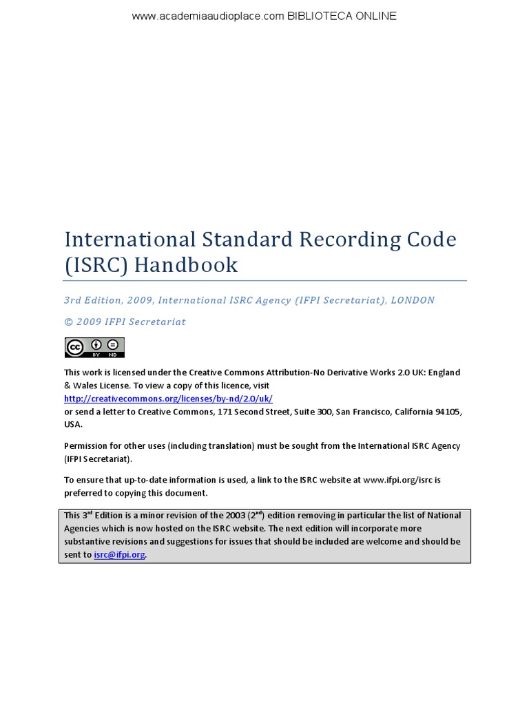 International Standard Recording Code (ISRC) Handbook | PDF | Compact ...